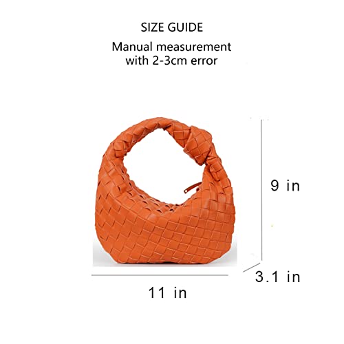 Womens Vegan Leather Woven Handbag Fashion Handmade Beach Bag Top-handle Handbag Bottega Bag Dupes Naghedi hobo bag for Women (Orange)