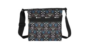 lesportsac cloistered jewels small hobo crossbody handbag, style 3709/color e469, mosaic art tiles designed in colorful crest & flower motifs, vibrant jewel tones: ruby, azure, emerald