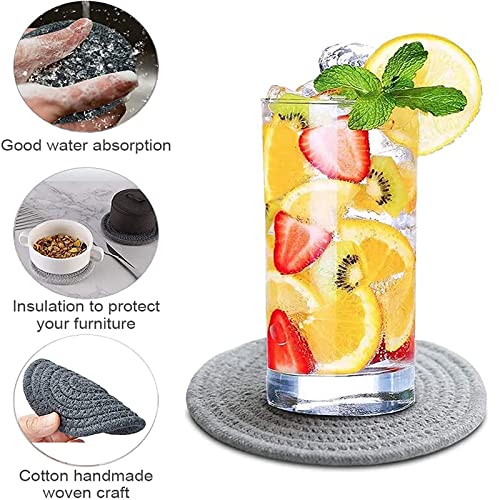 Coasters for Drinks,6Pcs Handmade Braided Woven Drink Coasters for Coffee Table,Super Absorbent Heat-Resistant Coasters for Table Protection,Great Housewarming Gift (4.3 Inch, 8mm Thick)