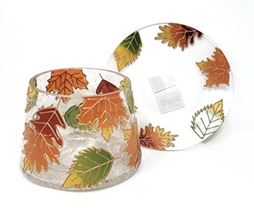 Yankee Candle Fall Leaves Crackle Glass Large Jar Candle Shade/Topper with Candle Tray