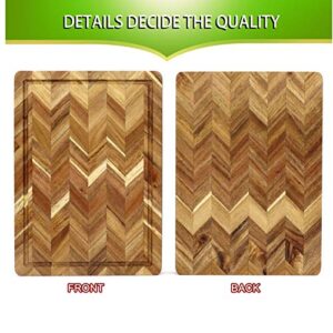 GENIGW Acacia Wood Cutting Board with Juice Groove Rectangle End Grain Chopping Serving Boards Wood Kitchen Cutting Board