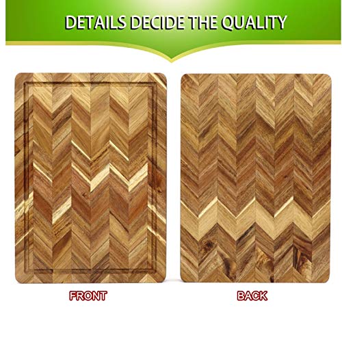 GENIGW Acacia Wood Cutting Board with Juice Groove Rectangle End Grain Chopping Serving Boards Wood Kitchen Cutting Board