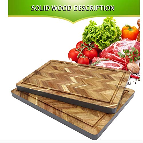 GENIGW Acacia Wood Cutting Board with Juice Groove Rectangle End Grain Chopping Serving Boards Wood Kitchen Cutting Board