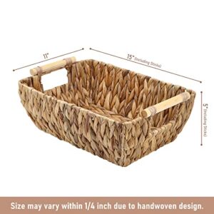 Whalehub Hand-Woven Large Storage Baskets with Wooden Handles, Water Hyacinth Wicker Basket for Organizing