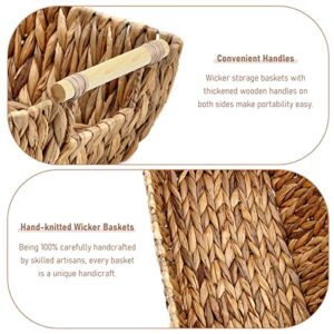 Whalehub Hand-Woven Large Storage Baskets with Wooden Handles, Water Hyacinth Wicker Basket for Organizing