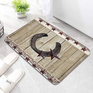 rustic country farmhouse horseshoe texas barn stars western vintage wooden board bath mats non-slip absorbent microfiber soft plush doormat decor bathroom rugs for kitchen bedroom floor mat 24″ x 16″