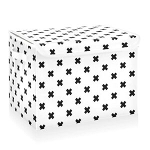 cataku black and white cross storage bins with lids and handles, fabric large storage container cube basket with lid decorative storage boxes for organizing clothes