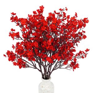 uieke 6 pcs babys breath artificial flowers bulk silk red faux flowers real touch gypsophila bouquet for christmas halloween home wedding decoration