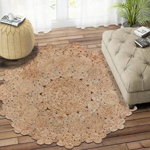 Lush Ambience Gul Round Jute Rug, Braided Rug for Living Room & Bedroom, Natural Round Jute Rug 4Ft