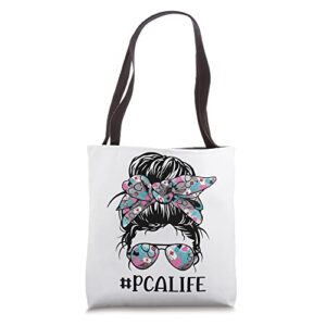 messy bun glasses pca life patient care assistant nurse life tote bag