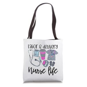 cute women rn symbol nursing job work nurse labor delivery tote bag