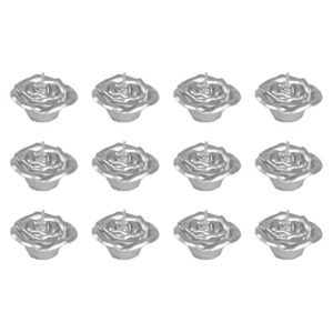 mega candles 12 pcs unscented silver floating rose petals flower candle, hand poured paraffin wax candles 2 inch diameter, home décor, wedding receptions, baby showers, birthdays, parties & more