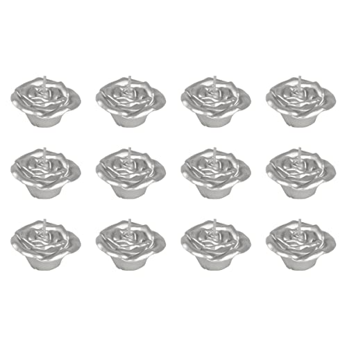 Mega Candles 12 pcs Unscented Silver Floating Rose Petals Flower Candle, Hand Poured Paraffin Wax Candles 2 Inch Diameter, Home Décor, Wedding Receptions, Baby Showers, Birthdays, Parties & More