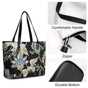 Womens Handbag Japanese Bird Cranes Leather Tote Bag Top Handle Satchel Bags For Lady