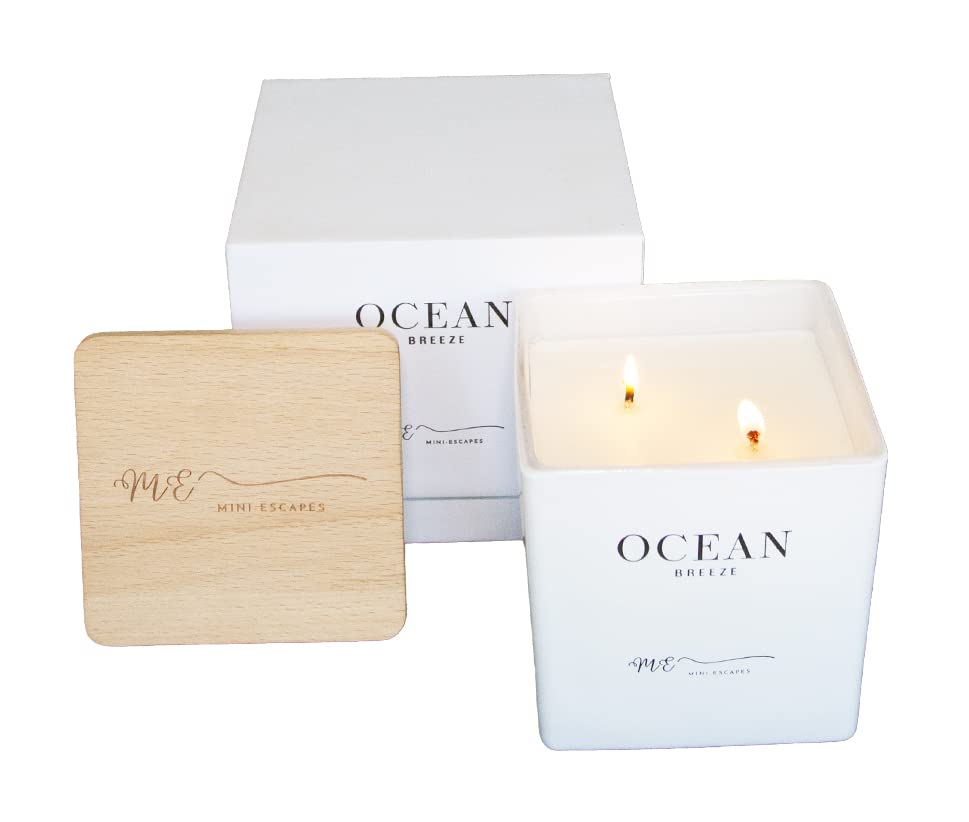 ME Mini-Escapes - 14 Oz Ocean Scented Candle Soy Wax with Inspirational Quote - Fragrant Blend of Bergamot, Cedarwood & Saffron - Aromatherapy Candles for Relaxation & Stress Relief