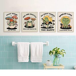 Retro Poster Wall Art Print Retro Frog Posters,Retro Positive Quote, Positive Self Care Mushroom Illustration,Wall Art Canvas for Living Room Bedroom Kids Room Decorate Room Home Decor,Gift.Set of 4(Unframed,8”X10”inches).