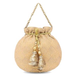 Aheli Rose Gold Potli Bags for Women Evening Bag Clutch Ethnic Bride Purse with Drawstring(P28C)