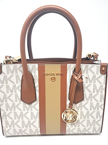 Michael Kors Center Stripe Maple Small Crossbody Satchel, Vanilla/Luggage