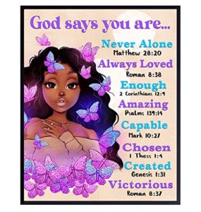 african americans wall art & decor – god says you are – afro black art – black women poster – pink black girl magic – inspiration motivation spiritual religious christian scripture – teen bedroom