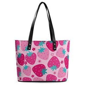 womens handbag strawberry patterns leather tote bag top handle satchel bags for lady