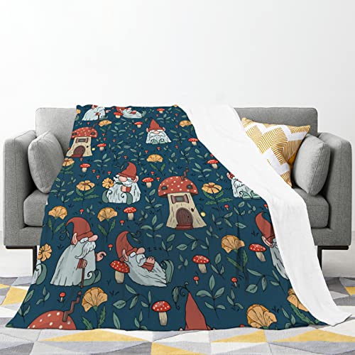 Cute Gnome Mushroom Blanket Super Soft Warm Flannel Throw Blanket Fleece Blanket Throw for Sofa Couch Bed for All Season (Cute Gnome Mushroom , 50"x40")