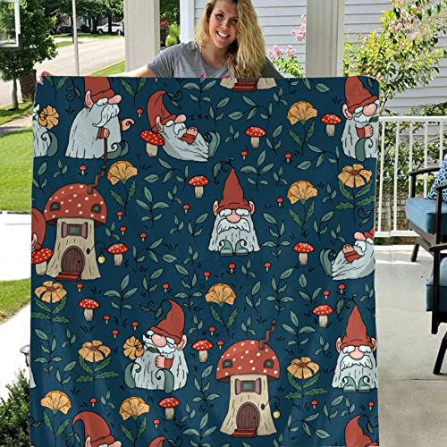 Cute Gnome Mushroom Blanket Super Soft Warm Flannel Throw Blanket Fleece Blanket Throw for Sofa Couch Bed for All Season (Cute Gnome Mushroom , 50"x40")