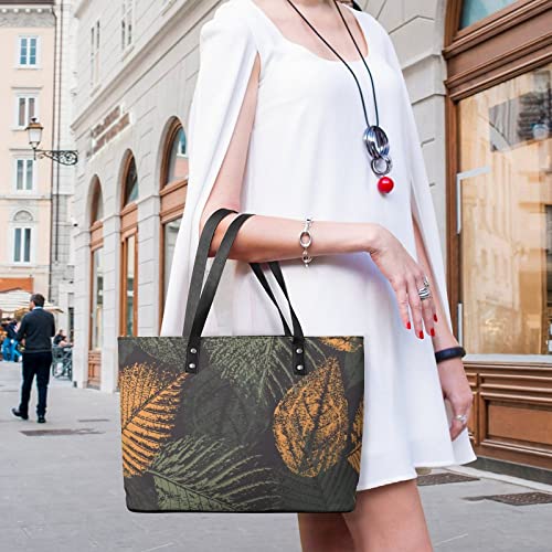 Womens Handbag Leaves Pattern Leather Tote Bag Top Handle Satchel Bags For Lady