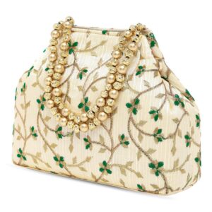 Aheli Gold Potli Bags for Women Evening Bag Clutch Ethnic Bride Purse with Drawstring(P85G)