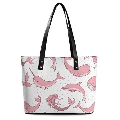 Womens Handbag Narwhals Pattern Leather Tote Bag Top Handle Satchel Bags For Lady