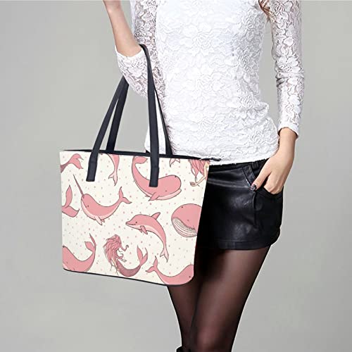 Womens Handbag Narwhals Pattern Leather Tote Bag Top Handle Satchel Bags For Lady