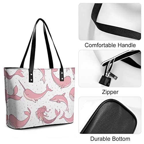 Womens Handbag Narwhals Pattern Leather Tote Bag Top Handle Satchel Bags For Lady