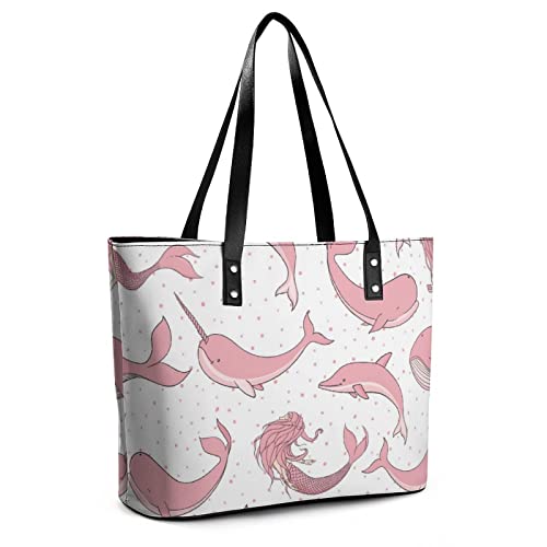 Womens Handbag Narwhals Pattern Leather Tote Bag Top Handle Satchel Bags For Lady