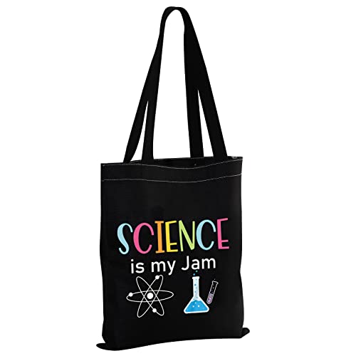 MBMSO Science Tote Bag Science is My Jam Science Teacher Gifts Lab Tech Gifts Science Lover Gifts Scientist Shoulder Bag (Science is My Jam TB-black)