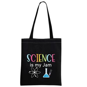 MBMSO Science Tote Bag Science is My Jam Science Teacher Gifts Lab Tech Gifts Science Lover Gifts Scientist Shoulder Bag (Science is My Jam TB-black)