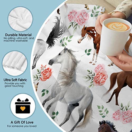 Amilient Horse Blanket,Horse Gifts for Girls Women Throw Blanket,Ultra Soft & Plush & Lightweight & Cozy & Breathable Horse Flower Bed Blanket,Horse Animal Lovers,30"x40"-Toddlers/Pets Size