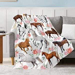 Amilient Horse Blanket,Horse Gifts for Girls Women Throw Blanket,Ultra Soft & Plush & Lightweight & Cozy & Breathable Horse Flower Bed Blanket,Horse Animal Lovers,30"x40"-Toddlers/Pets Size