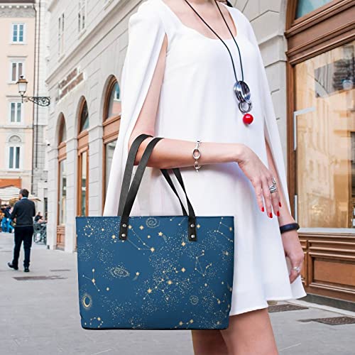 Womens Handbag Space Galaxy Constellation Zodiac Star Leather Tote Bag Top Handle Satchel Bags For Lady