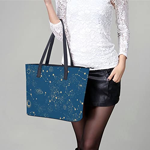 Womens Handbag Space Galaxy Constellation Zodiac Star Leather Tote Bag Top Handle Satchel Bags For Lady