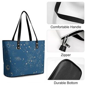 Womens Handbag Space Galaxy Constellation Zodiac Star Leather Tote Bag Top Handle Satchel Bags For Lady