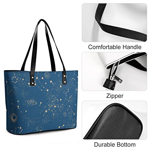 Womens Handbag Space Galaxy Constellation Zodiac Star Leather Tote Bag Top Handle Satchel Bags For Lady