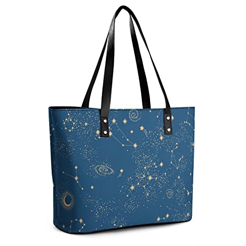 Womens Handbag Space Galaxy Constellation Zodiac Star Leather Tote Bag Top Handle Satchel Bags For Lady