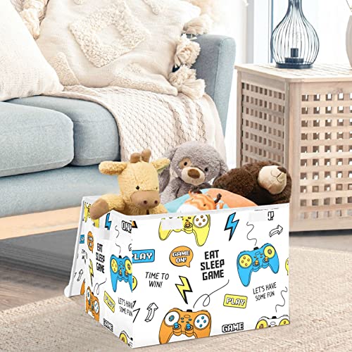 CaTaKu Games Funny Storage Bins with Lids and Handles, Fabric Large Storage Container Cube Basket with Lid Decorative Storage Boxes for Organizing Clothes