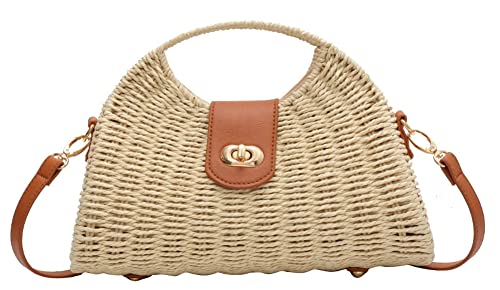 Summer Straw Bag for Women Straw Hand-woven Top-handle Handbag Crossbody Tote Clutch Bags for Travel