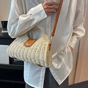 Summer Straw Bag for Women Straw Hand-woven Top-handle Handbag Crossbody Tote Clutch Bags for Travel