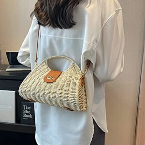 Summer Straw Bag for Women Straw Hand-woven Top-handle Handbag Crossbody Tote Clutch Bags for Travel