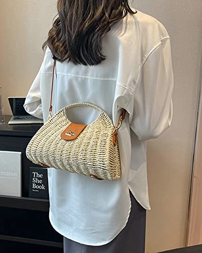 Summer Straw Bag for Women Straw Hand-woven Top-handle Handbag Crossbody Tote Clutch Bags for Travel