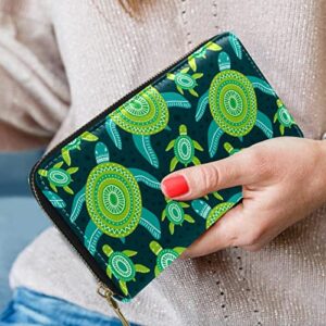 Leather Zip Long Wallet Green Cute Turtle Pattern Cartoon Personalise Purse