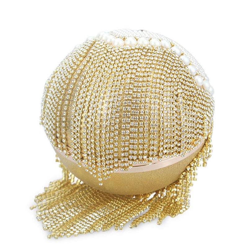 ZLXDP Tassel Pearl Beaded Crystal Party Evening Bag Wedding Round Ball Wrist Bag Round Clutch Purse Handbag (Color : White-Fruit peach5, Size : 1)