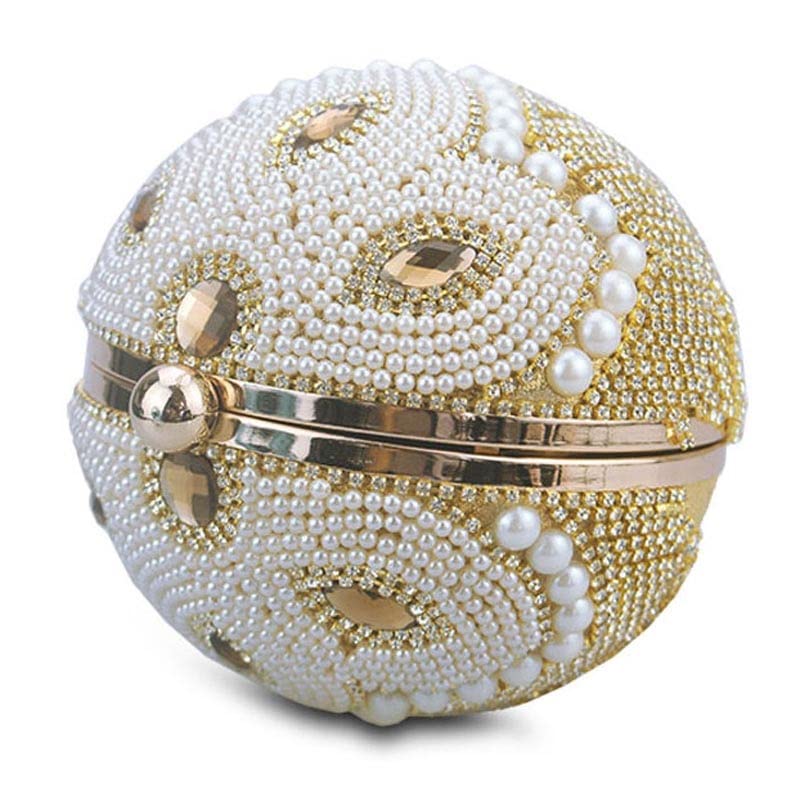 ZLXDP Tassel Pearl Beaded Crystal Party Evening Bag Wedding Round Ball Wrist Bag Round Clutch Purse Handbag (Color : White-Fruit peach5, Size : 1)