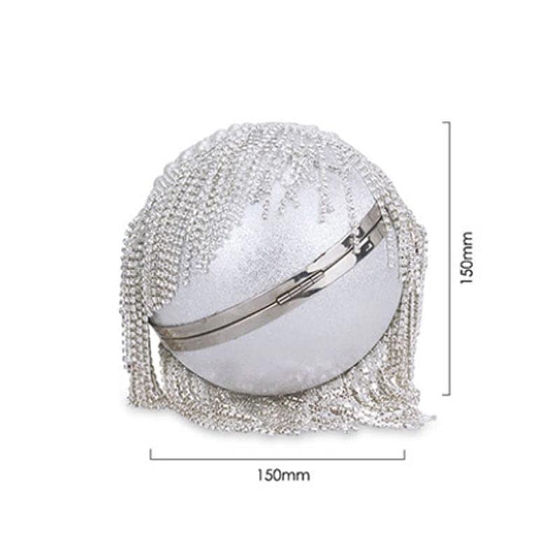 ZLXDP Tassel Pearl Beaded Crystal Party Evening Bag Wedding Round Ball Wrist Bag Round Clutch Purse Handbag (Color : White-Fruit peach5, Size : 1)